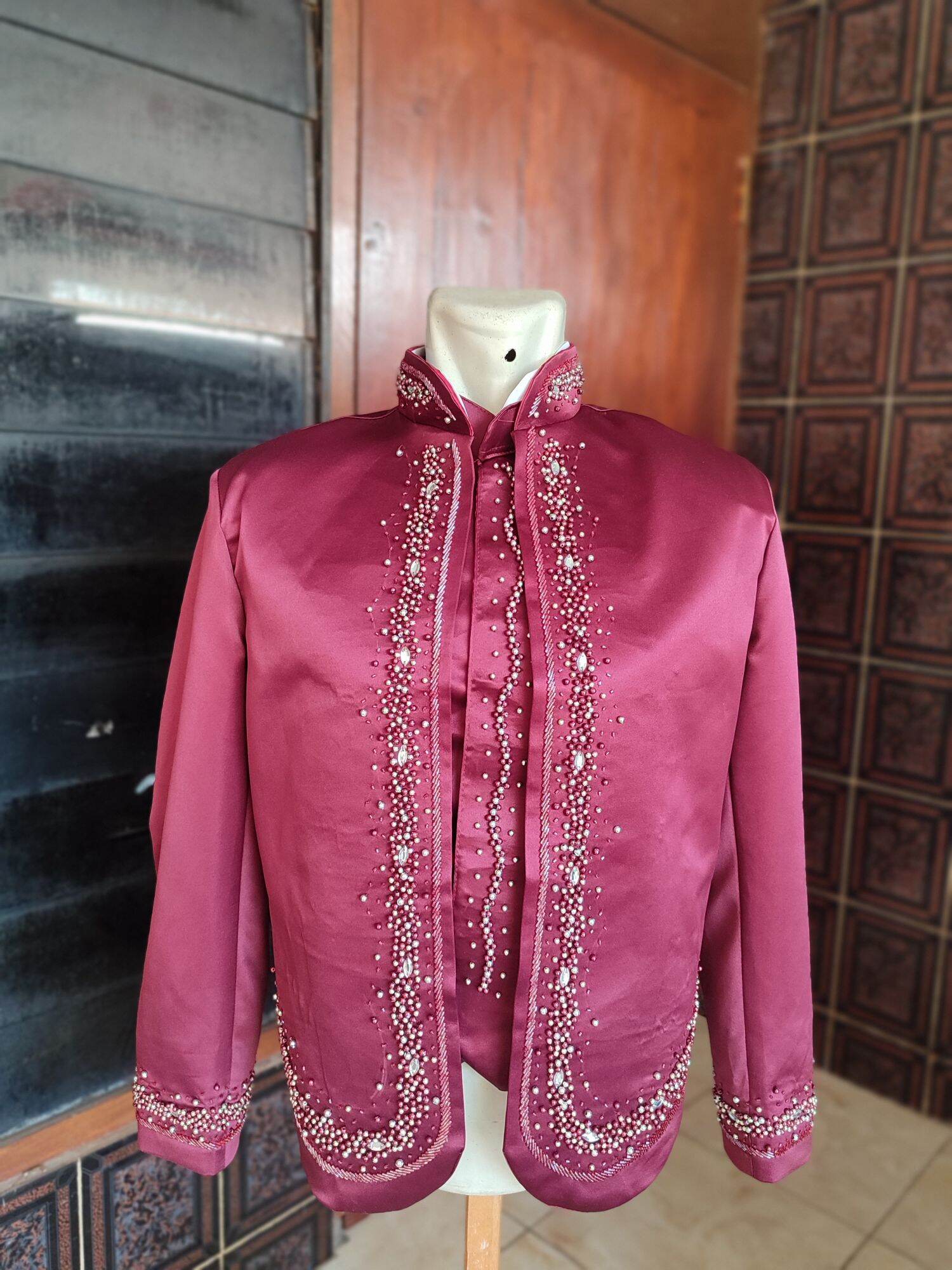 Beskap jawa payet maroon tua bahan bridal / beskap pengantin jawa ...