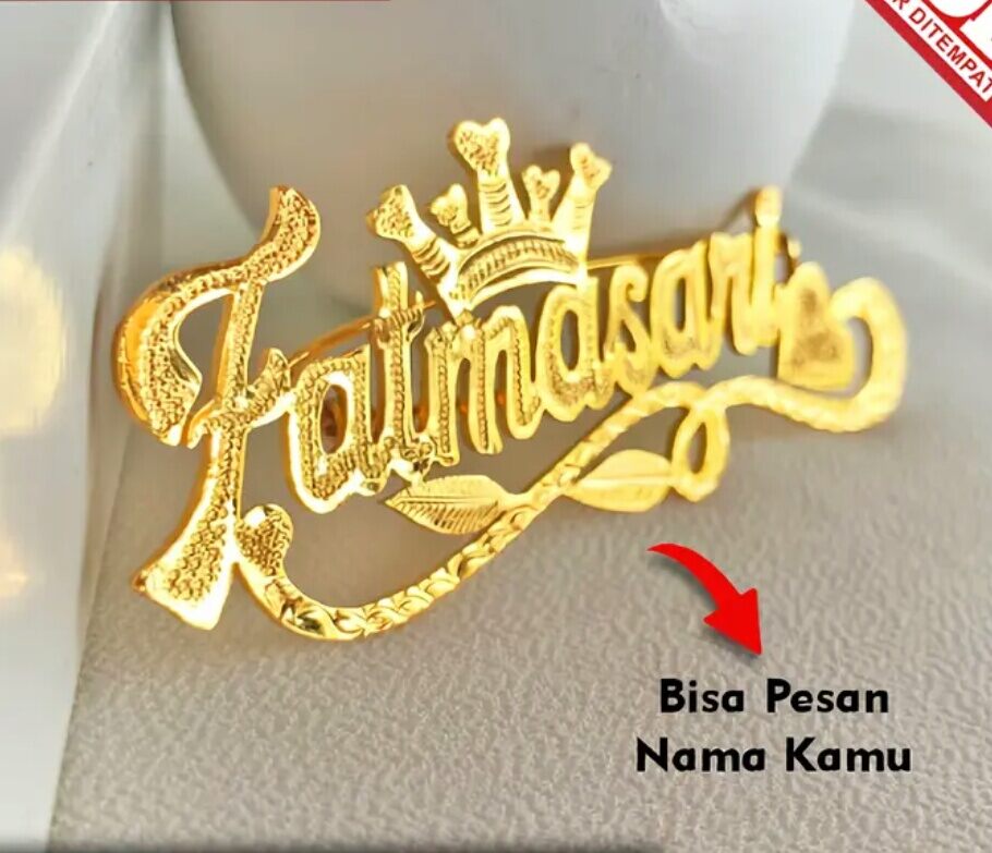 aksesoris wanita / pin nama / Bros nama custom lapis emas | Lazada ...