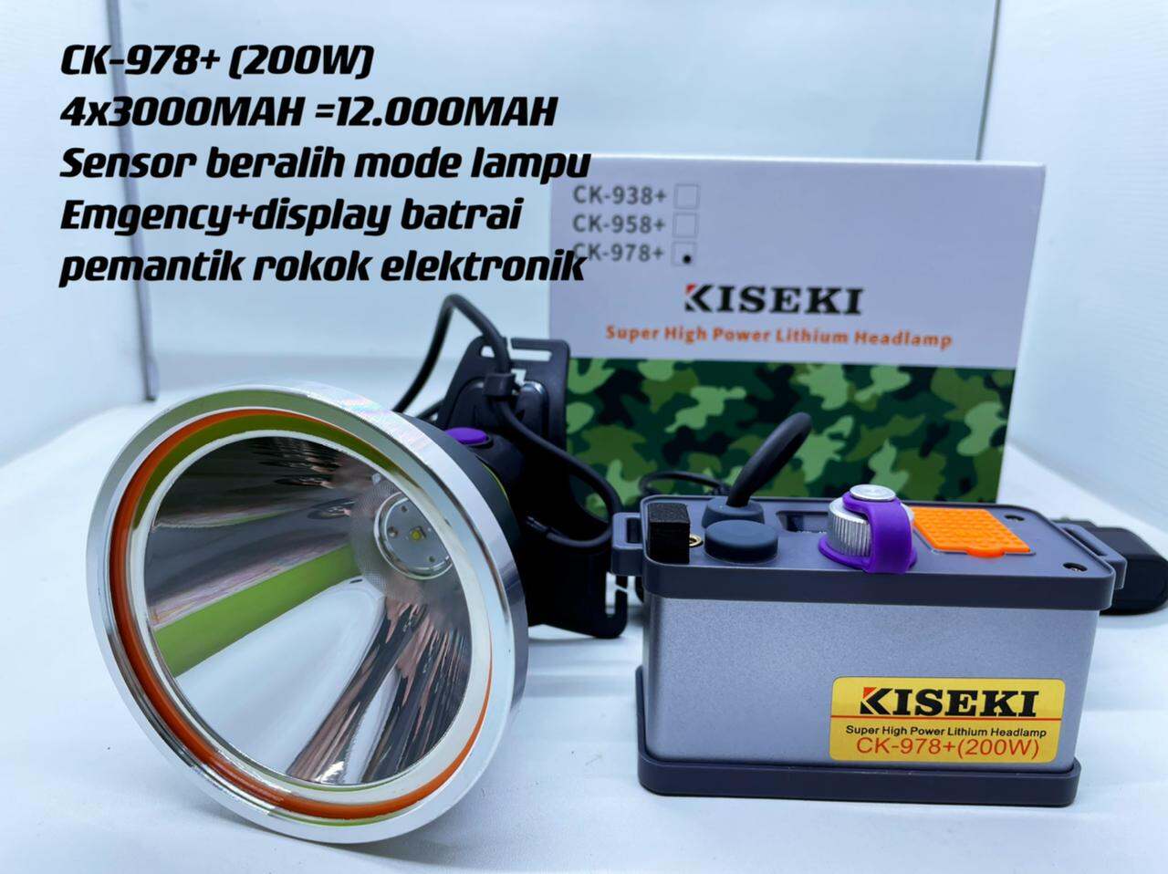 Senter kepala Kiseki 200 watt CK-978+ super high power lithium headlamp ...