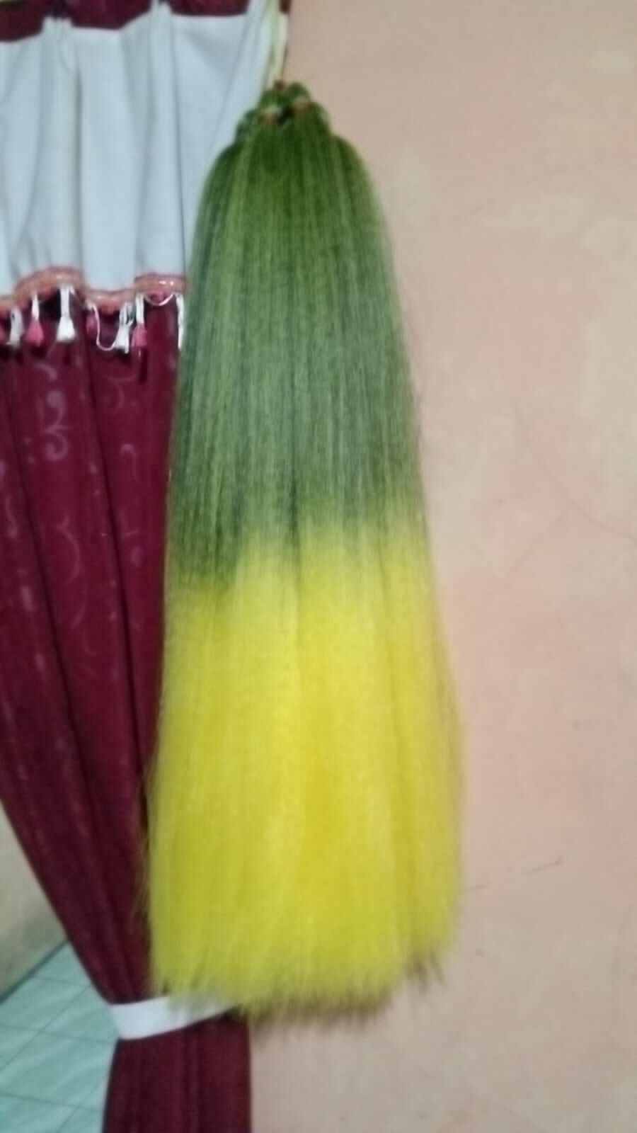 Rambut sambung cemara ombre 2 warna, warna hitam kuning panjang 80 cm ...