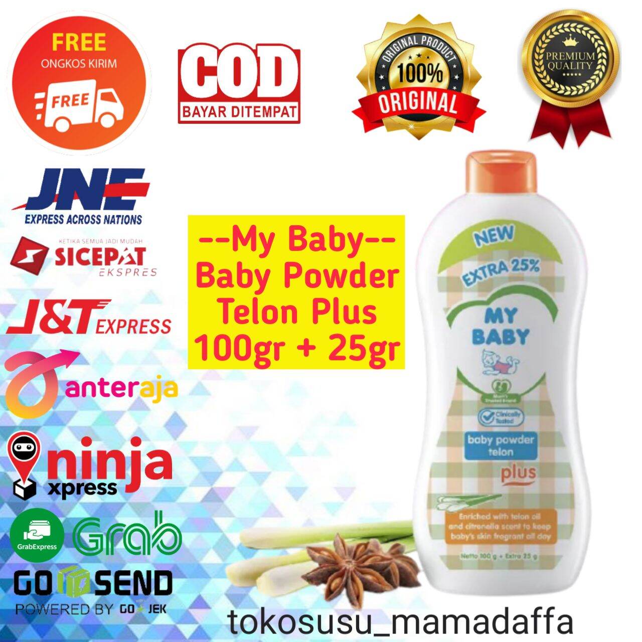 MY BABY Powder Telon Plus 100g extra 25g / Bedak My Baby 100g + 25g ...