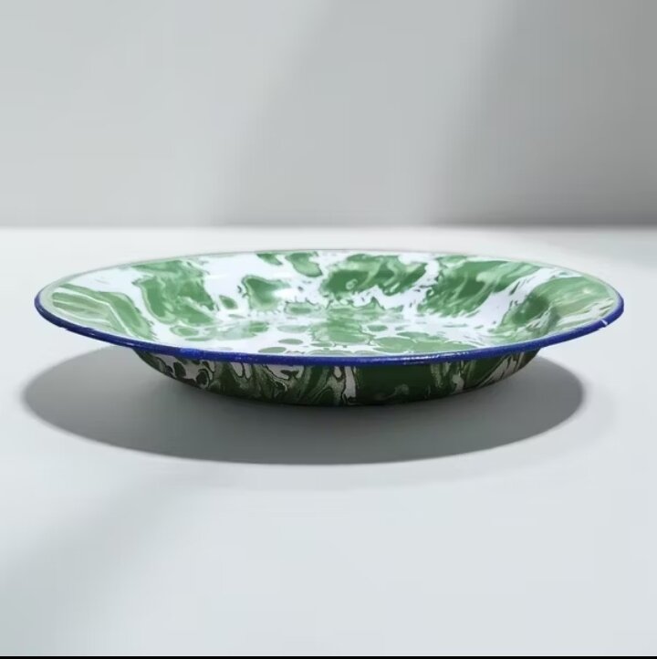12 Pcs Piring Jadul Piring Seng Enamel Lurik Blirik Ukuran 22 cm Tebal ...