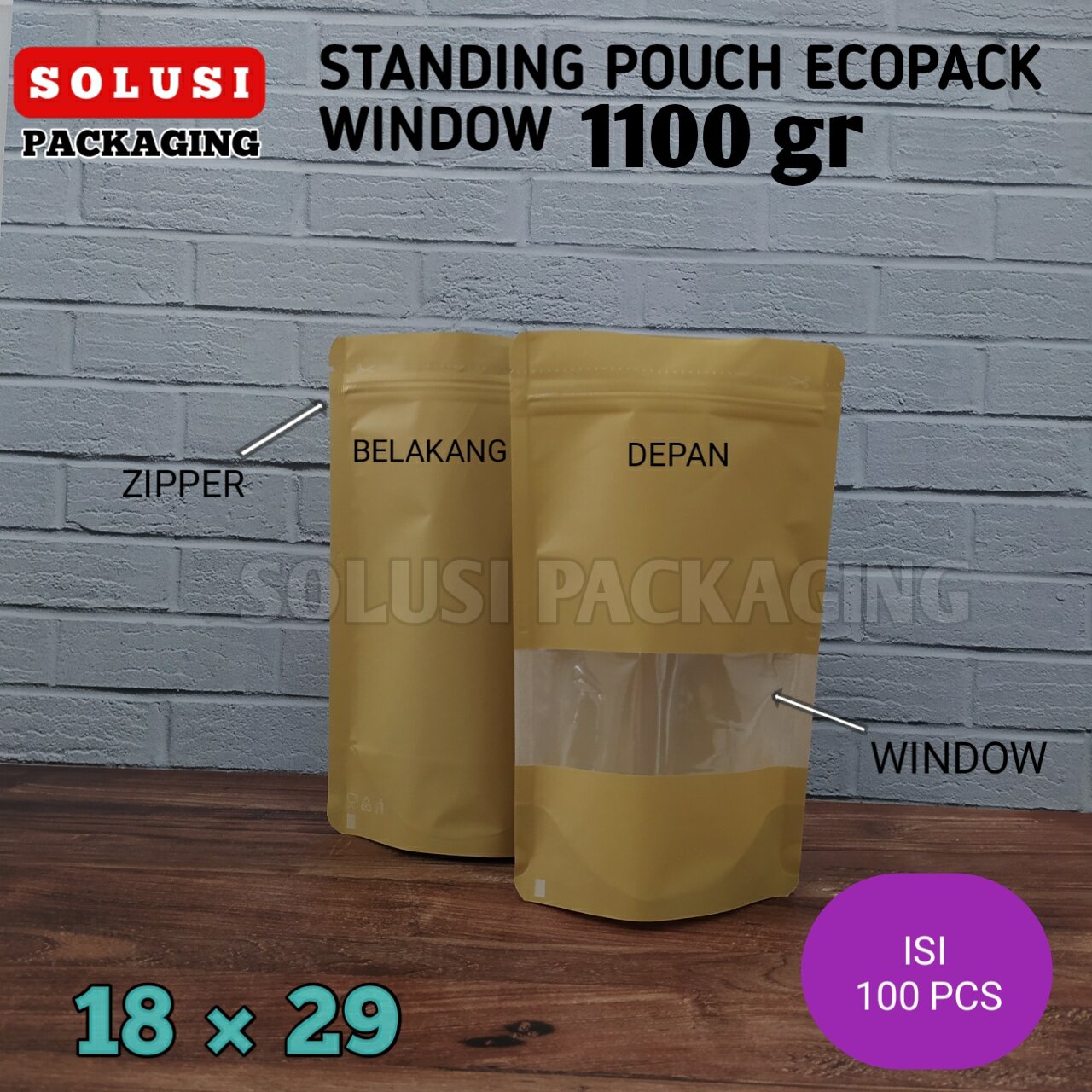 ISI 100 PCS Standing Pouch Kertas ECOPACK WINDOW 1Kg KPACK Kemasan ...