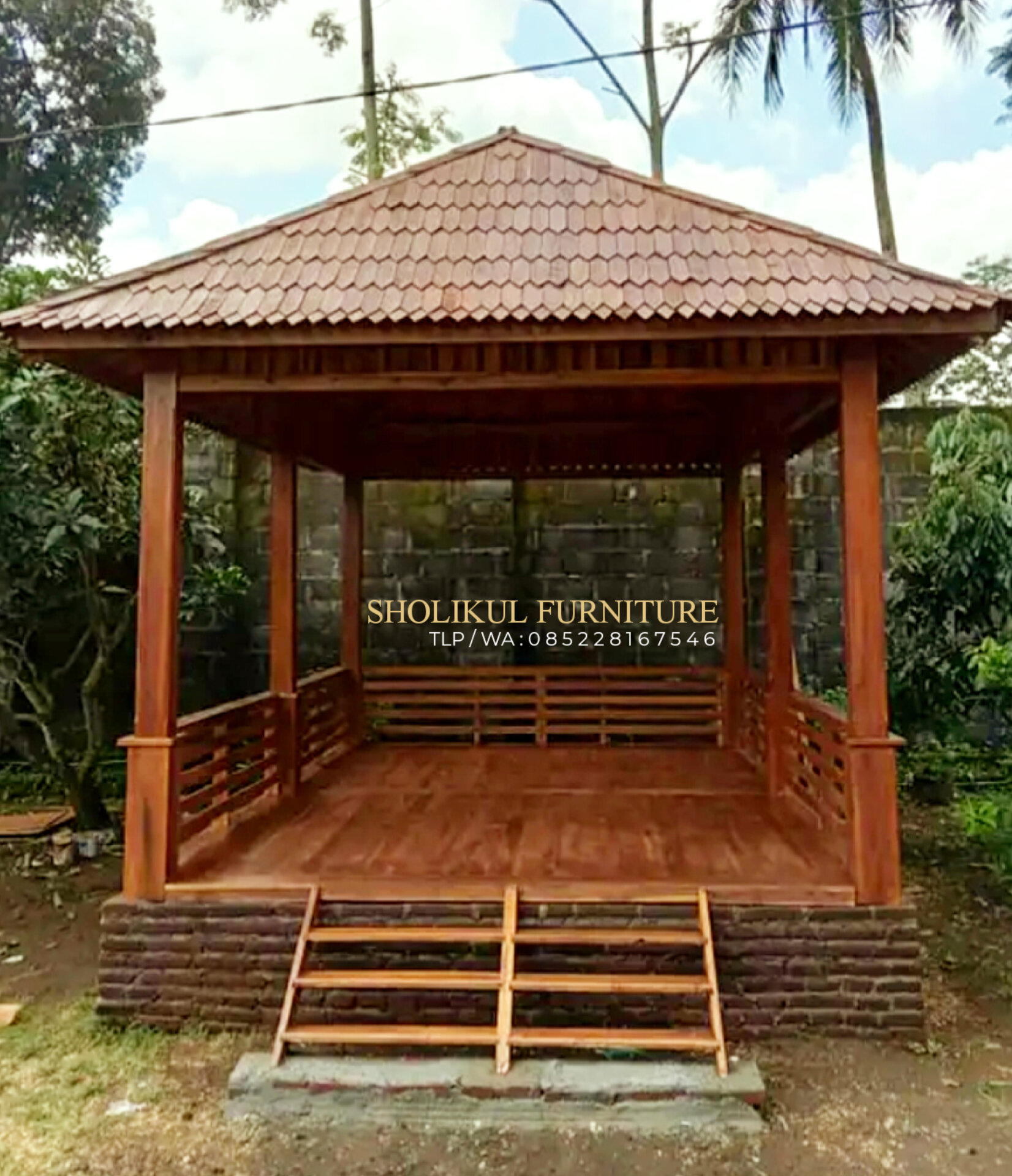 Gazebo Taman Minimalis 3m x 4m kayu jati atap sirap kayu ulin | Lazada ...