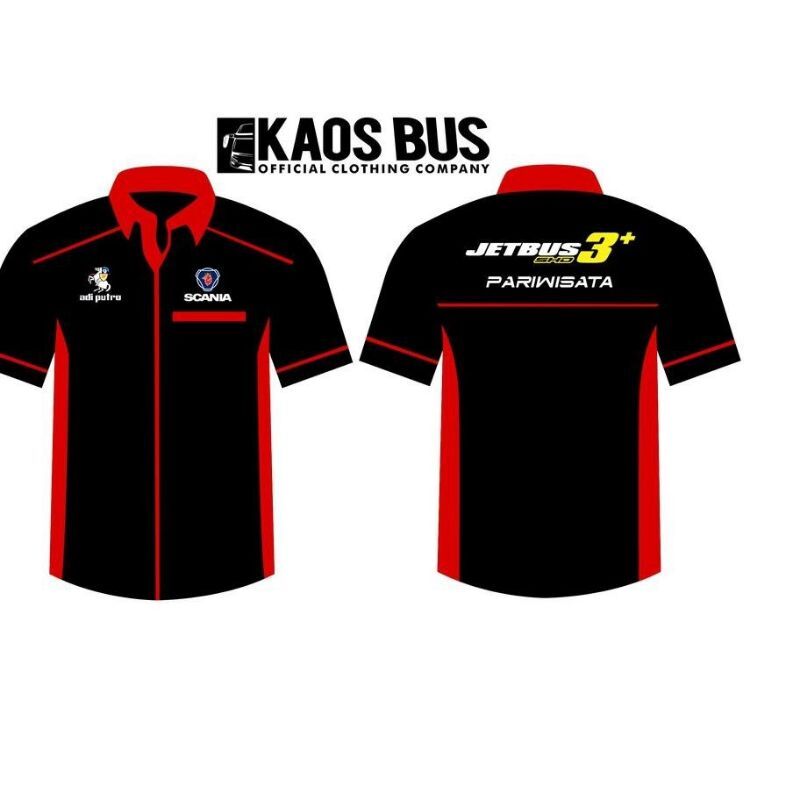 Hem kerja Adi putra jet bus pariwisata hitam kombinasi merah | Lazada ...