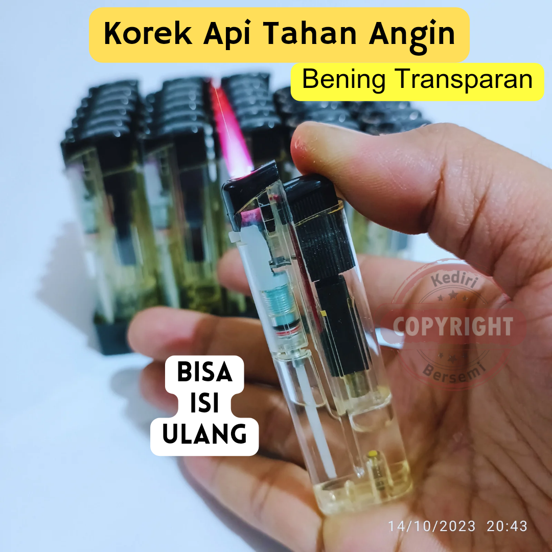 korek jos api bara bening transparan tahan angin bisa isi ulang ...