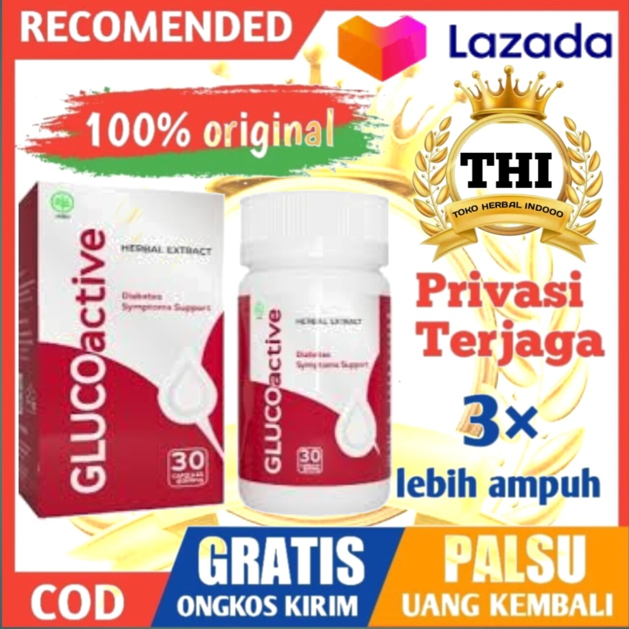 ( BISA COD ) GLUCOACTIVE MERAH ASLI /OBAT DIABETES DAN KENCING MANIS ...