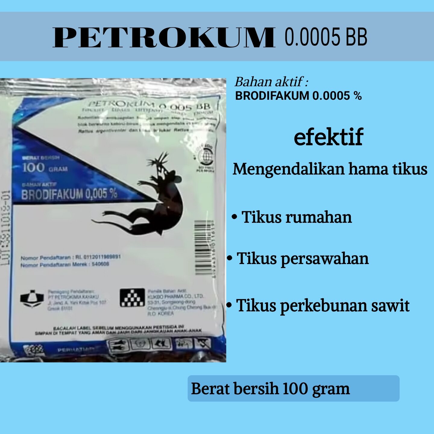 petrokum| ORIGINAL | 100 gr | obat hama tikus | kebun | sawit ...
