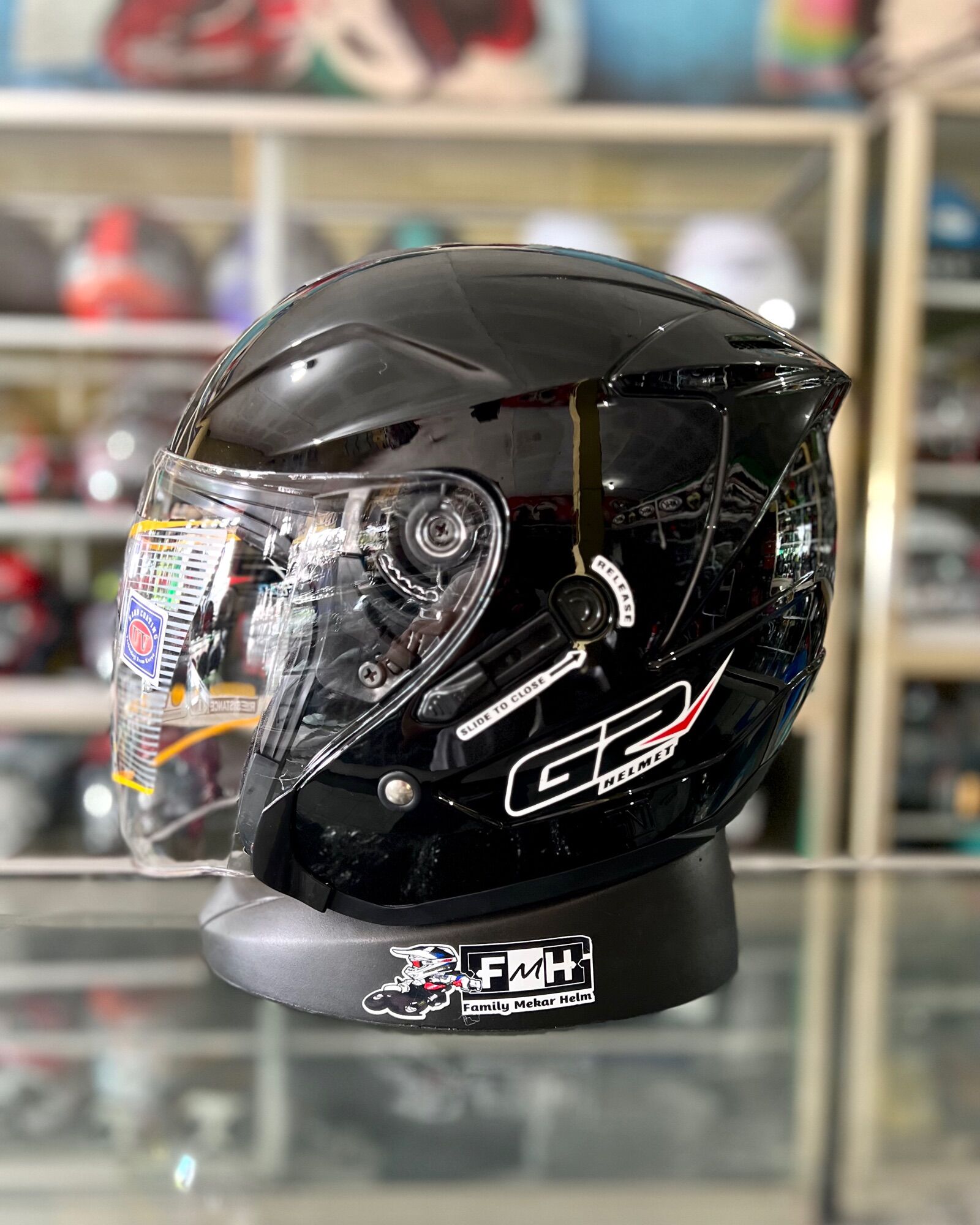 HELM G2 OPTIMAX SOLID HITAM GLOSY HELM HALF FACE MURAH DOUBLE VISOR ...