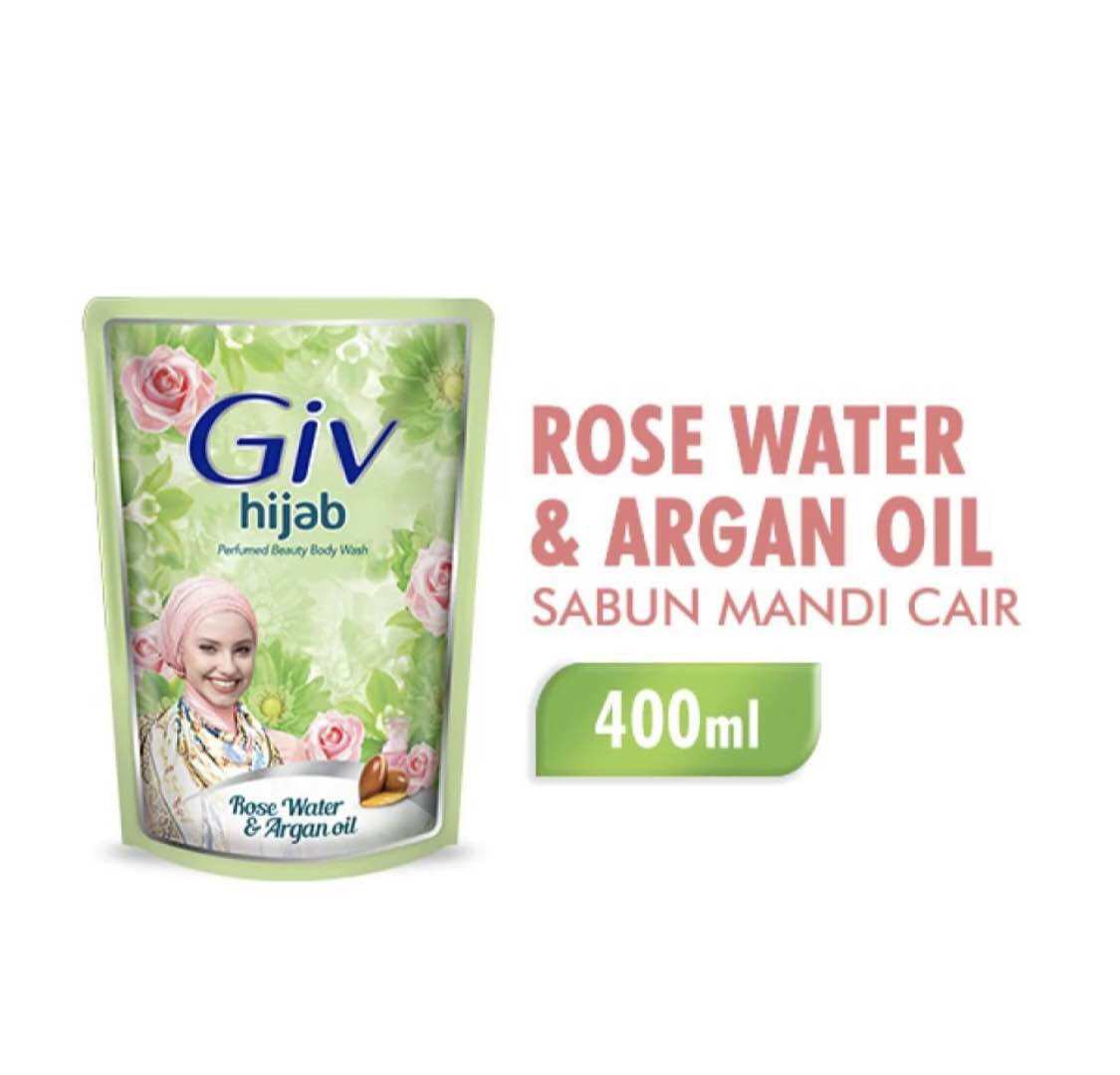 Giv White Hijab Sabun Mandi Cair Rose Water & Argan Oil Pouch 400 ML ...