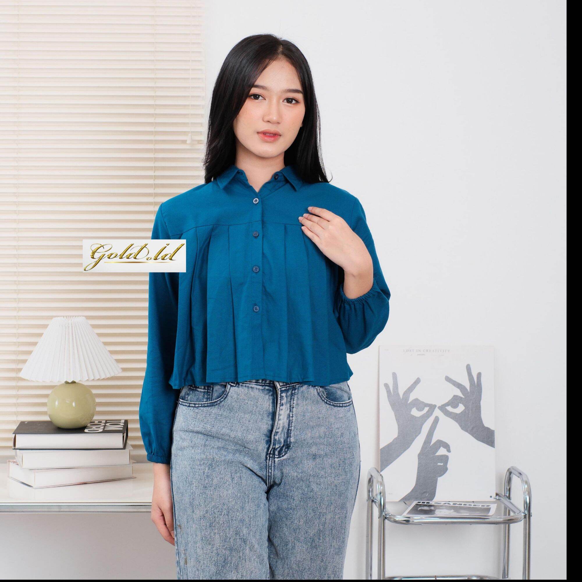 Kemeja korean style/ Dear Top Longsleeve Pleats Shirt / Kemeja Wanita / Blouse Wanita / Kemeja ...