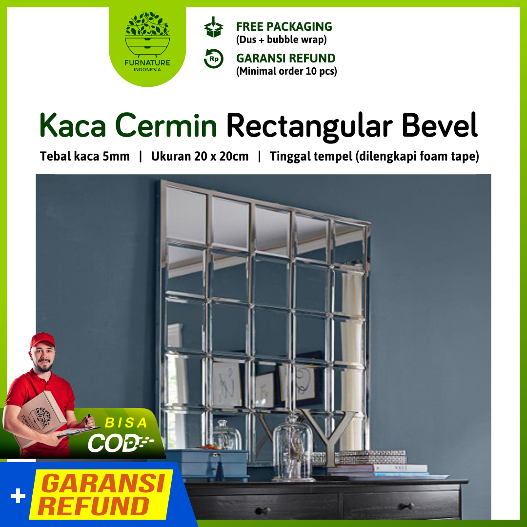 kaca cermin bevel ukuran 20 x 20 cm kaca cermin - cermin dinding ...