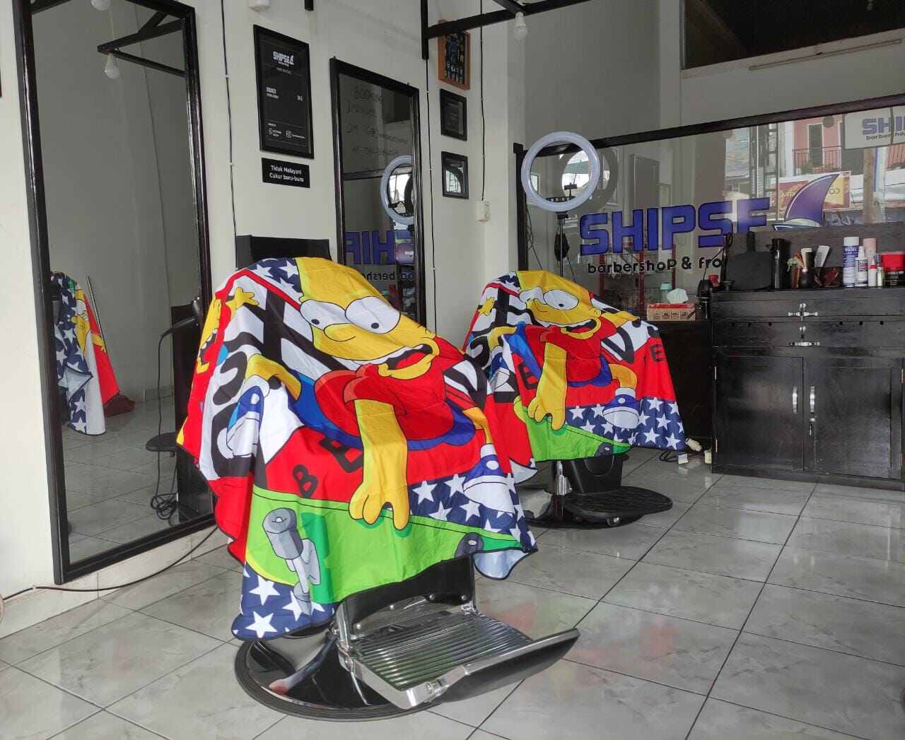 Kain cukur profesional kartun Simpson kep cape barbershop premium ...