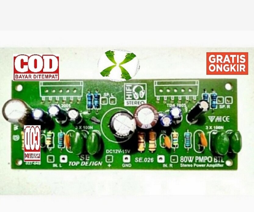 Kit Power PCB Siap pakai Amplifier 2X IC TDA 2005 BTL STEREO 80W+ Kabel Speaker+ Heatsink ...