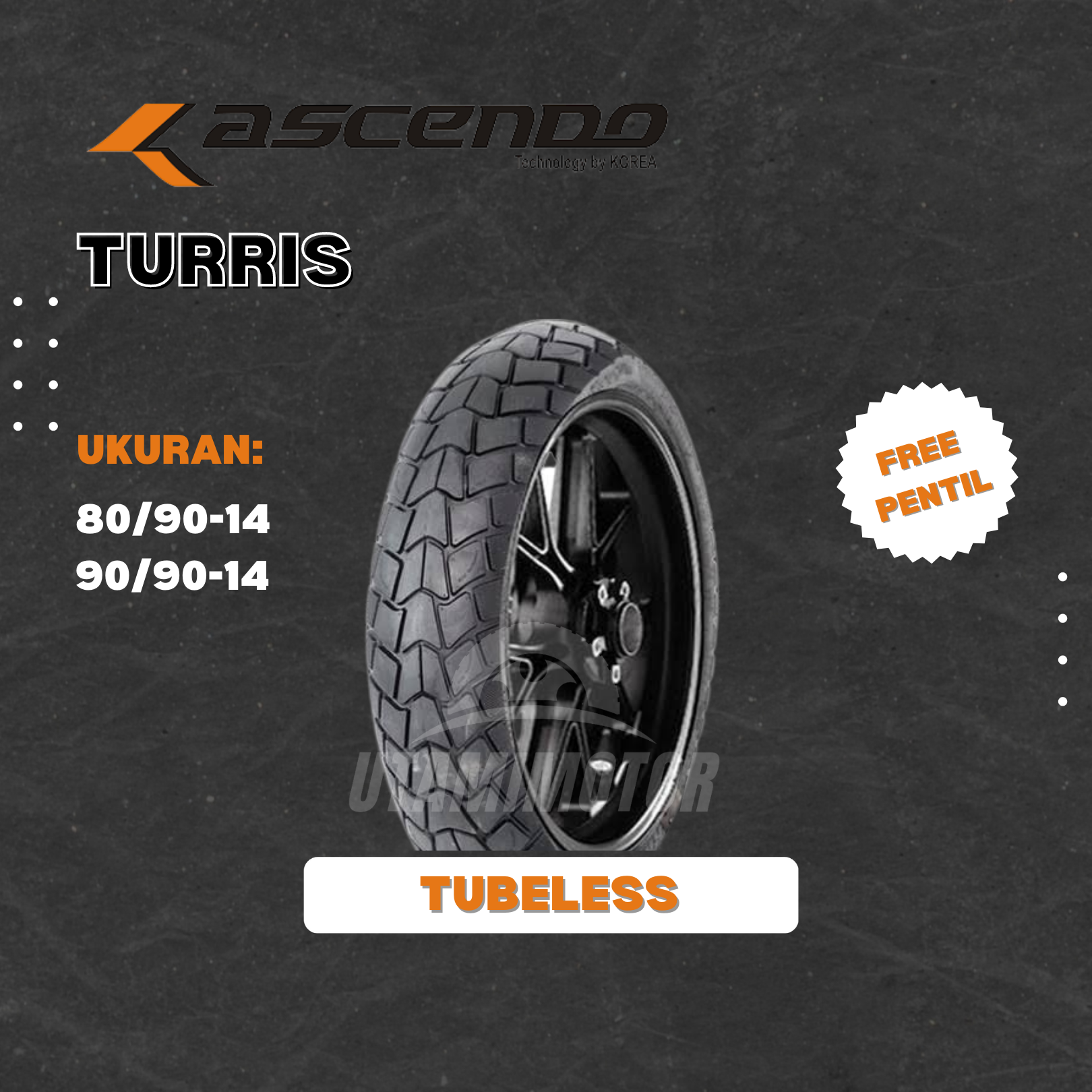 BAN MOTOR ASCENDO TURRIS RING 14 80/90-14 90/90-14 TUBELESS | Lazada ...