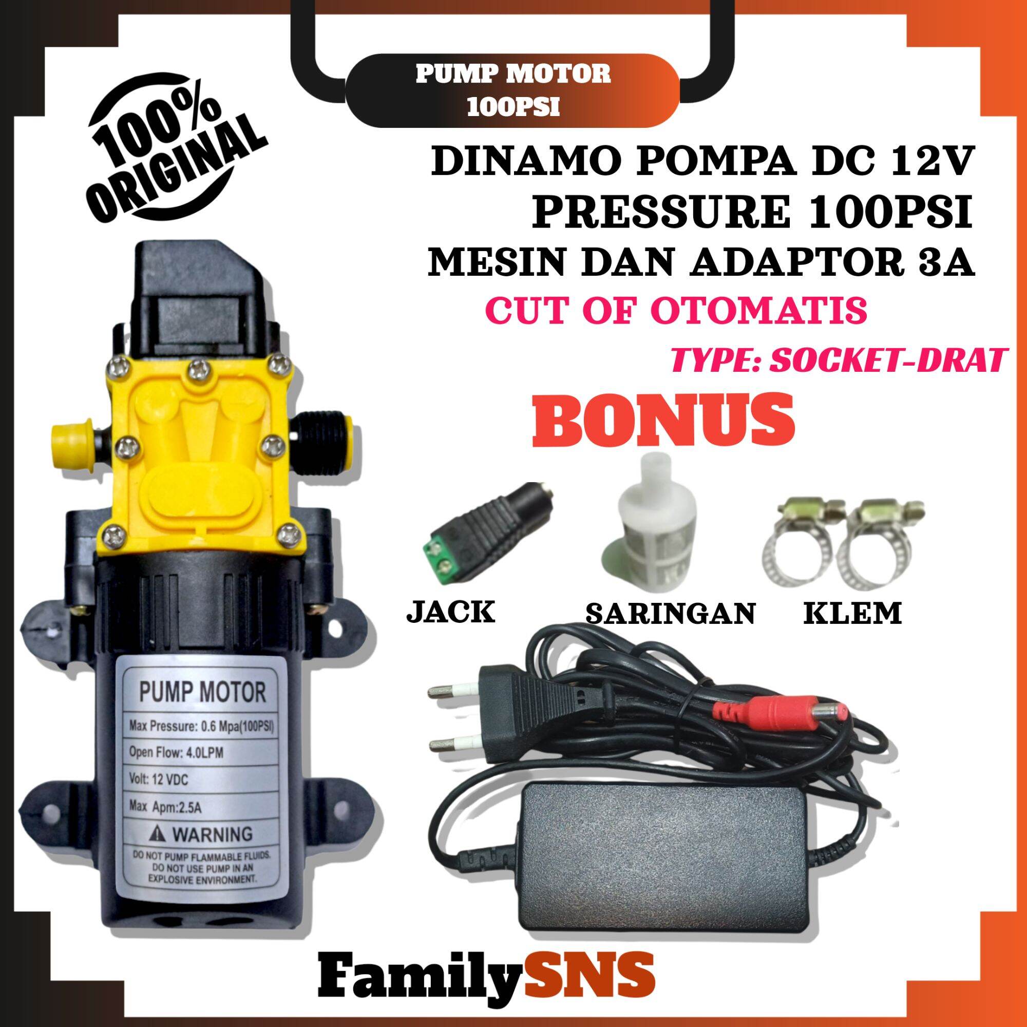 Dinamo Pompa Dc 12v 100 Psi 4 Lpm Dan Adaptor / Pompa Dc 12v model ...