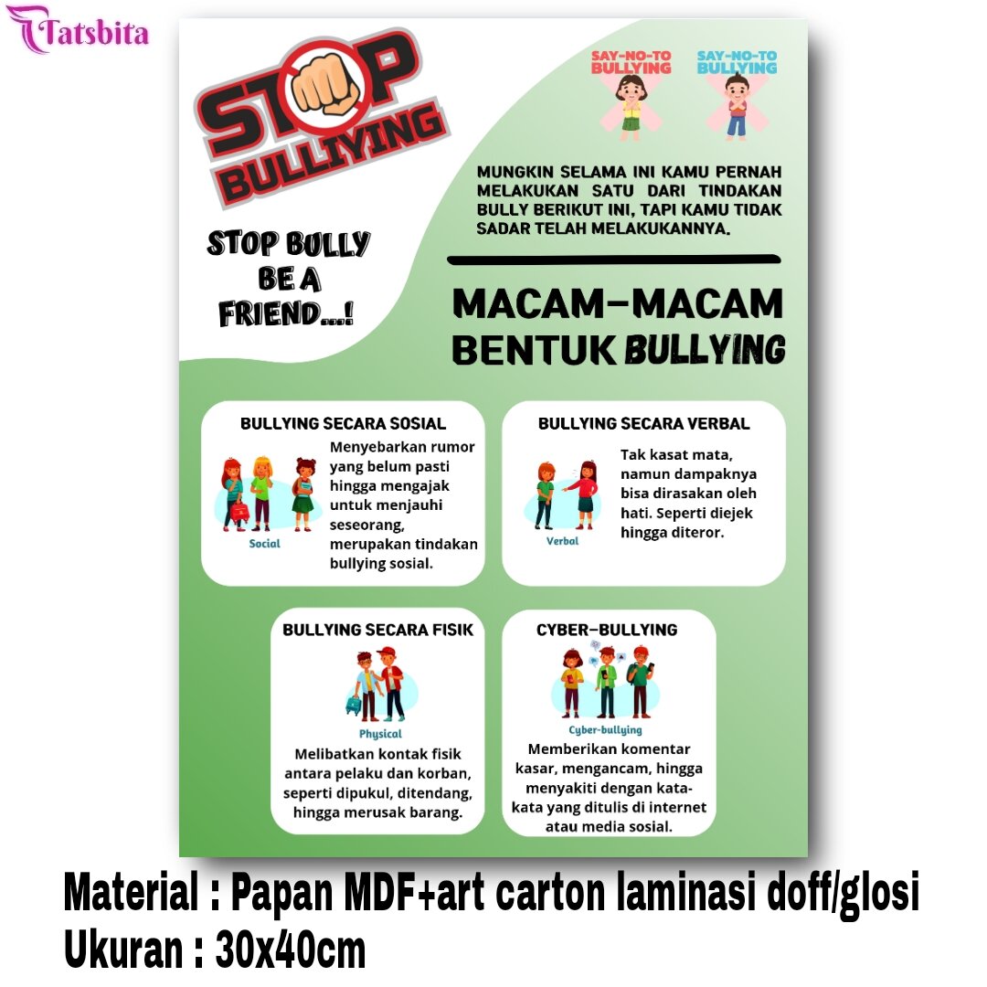 PAJANGAN HIASAN DINDING DEKORASI DINDING WALL DECOR POSTER STOP BULLYING, SAY NO TO BULLYING ...