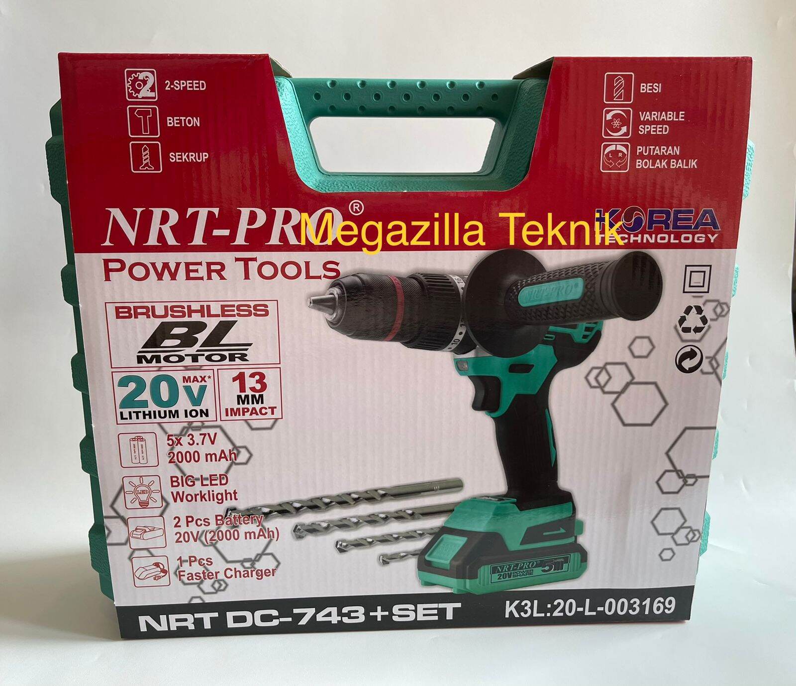 MESIN BOR BRUSHLESS NRT PRO 743DC+SET 13MM 20V Mesin Bor Tembok Beton ...