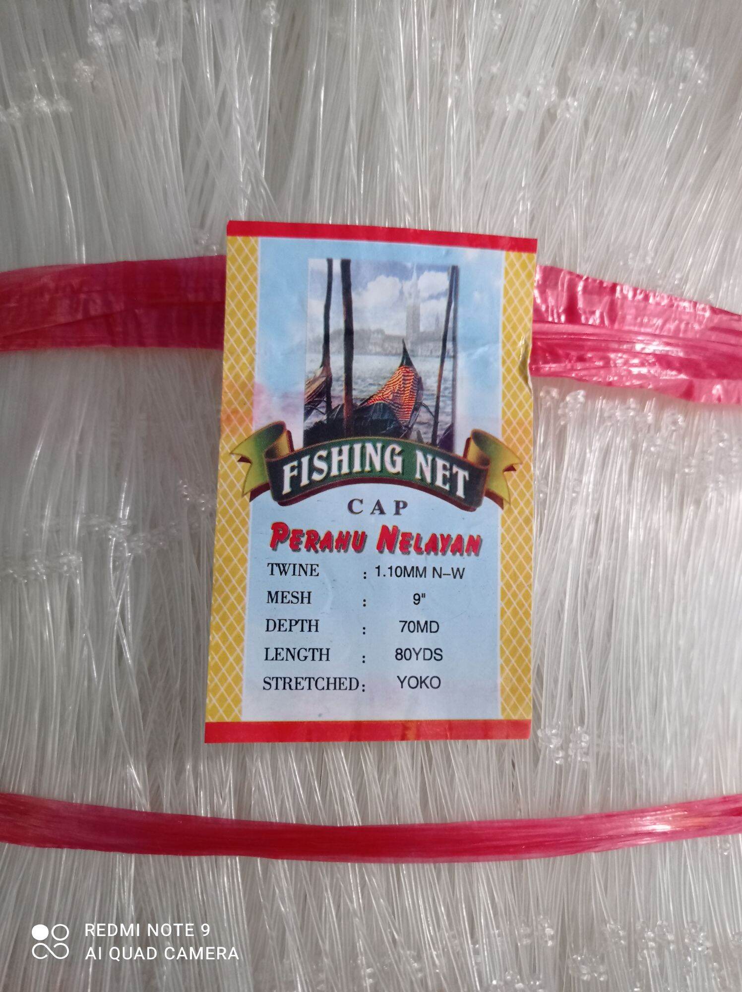 Jaring ikan kakap 9 inchi 70md/80yds yoko tebal senar nmr 1000 jaring ...