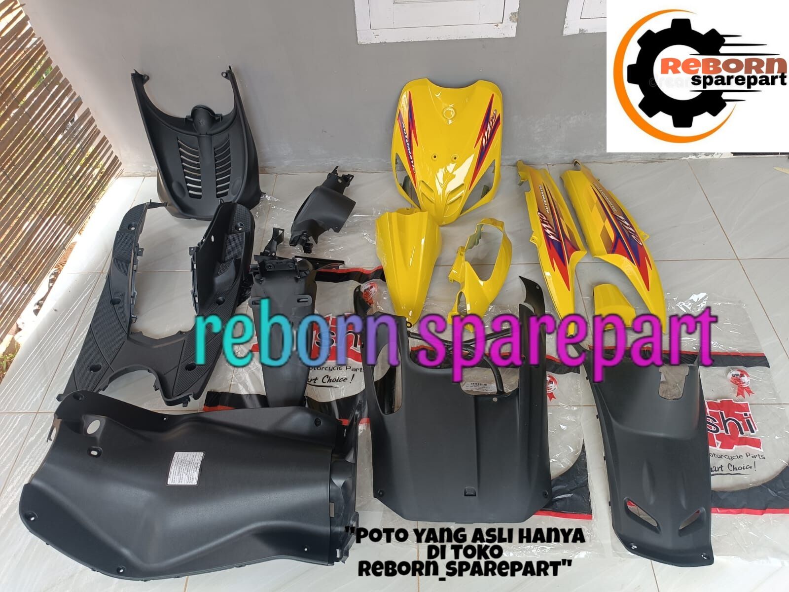 full set cover body halus kasar Yamaha Mio sporty kuning plus striping ...
