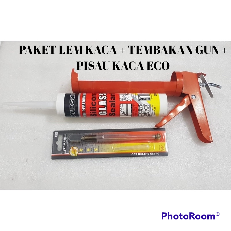 Paket Lem Kaca Silicone Sealant Hitam + Tembakan Gun + Pisau Pemotong ...