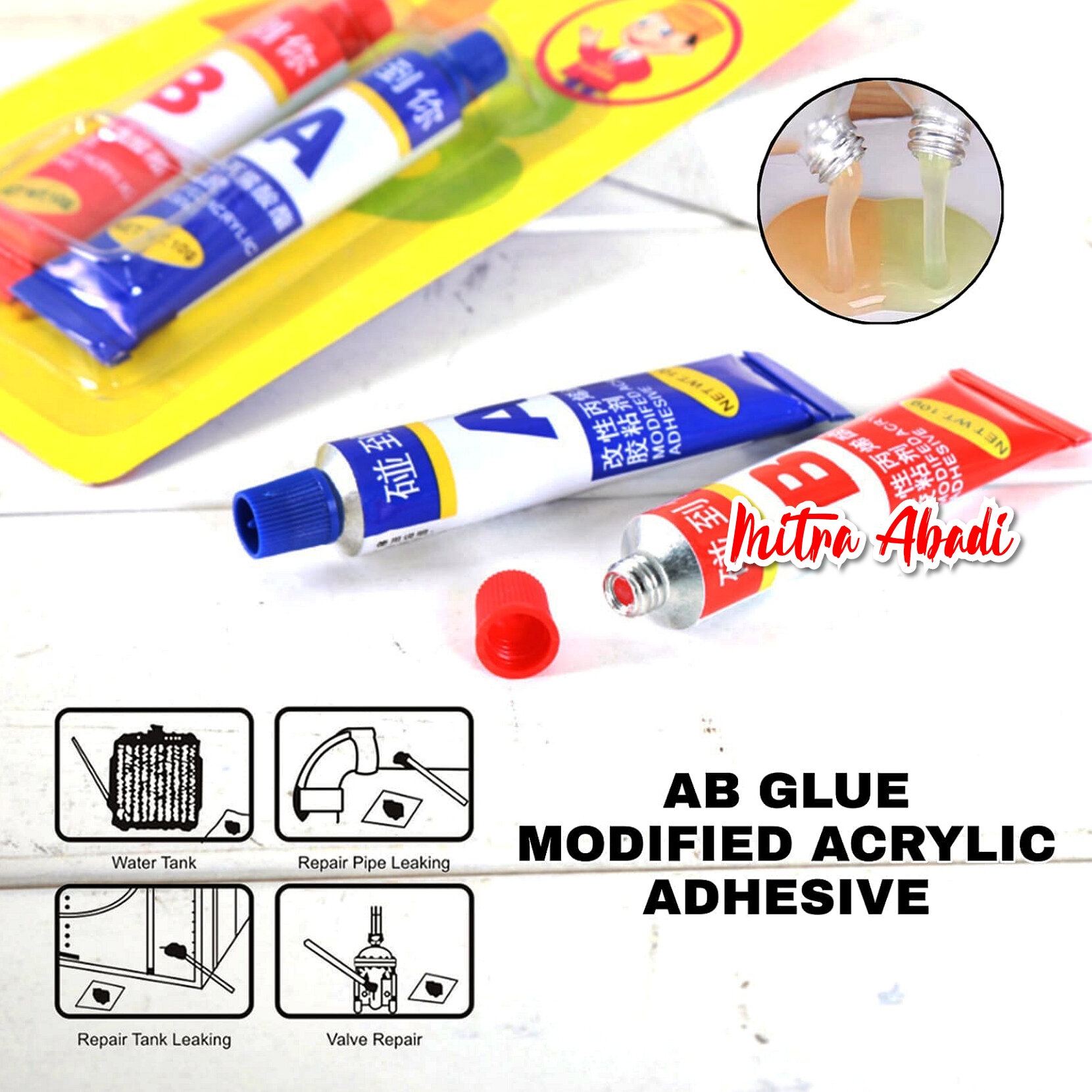 Lem AB Akrilat / AB Glue Dries Quickly / Perekat Struktural Transparan ...