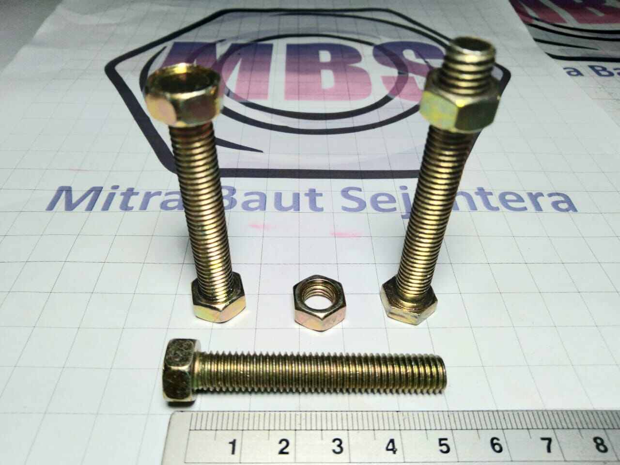 Baut Mur M8 x 50 Kuning / Baut Mur M8 x 50 Hex Kuningan Kunci 12 ...