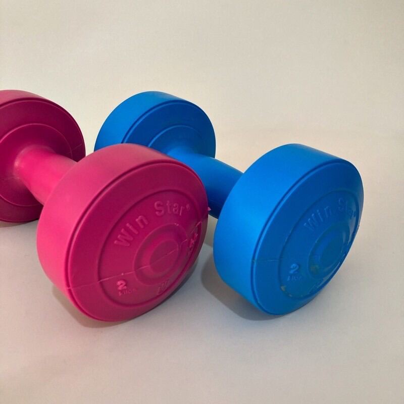 Barbell Dumbell 2kg Warna Pink Biru Gym Indoor merk Winstar/Potence ...