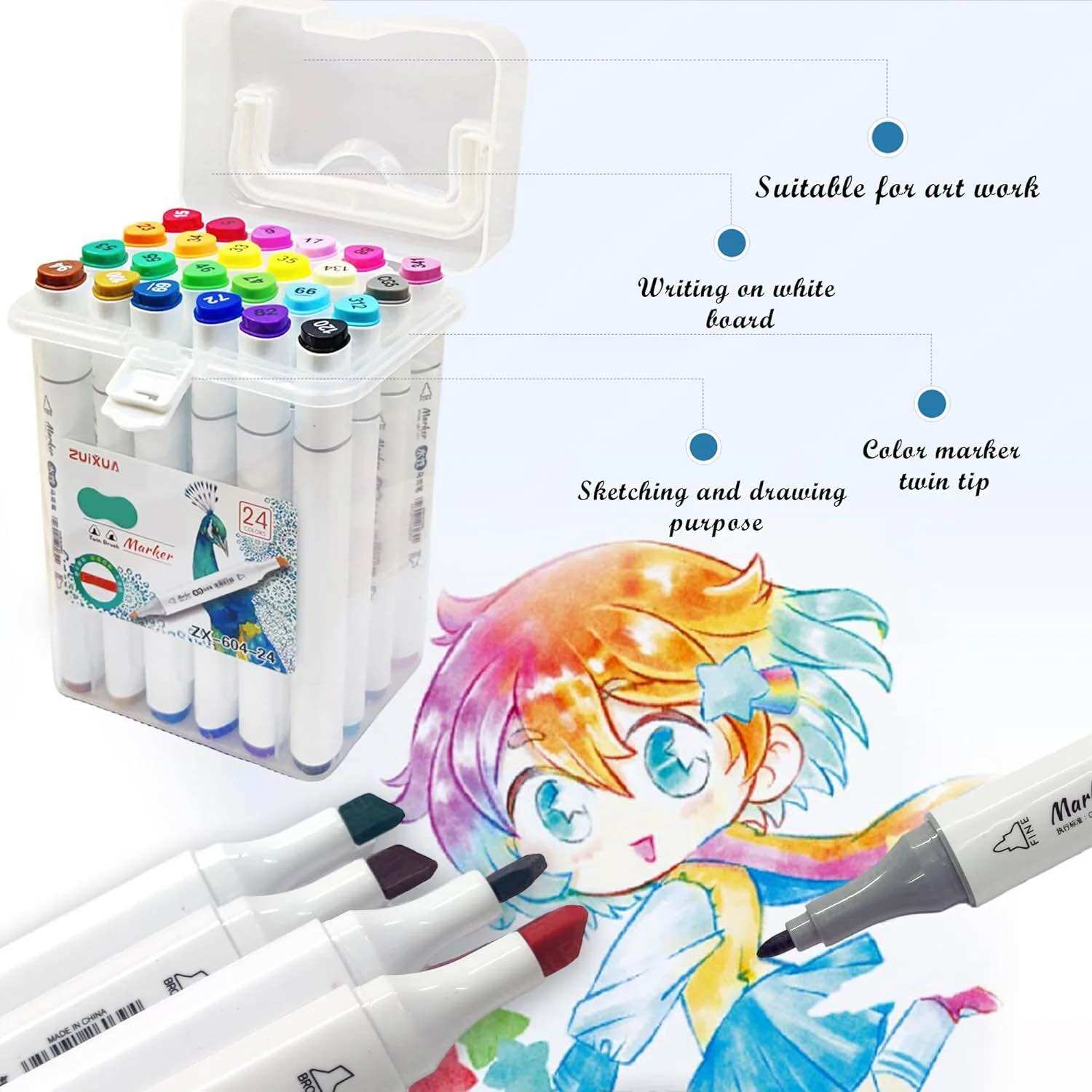 Color Markers Twin Tip - Double Tip Markers For Artist, Sketch Alcohol ...