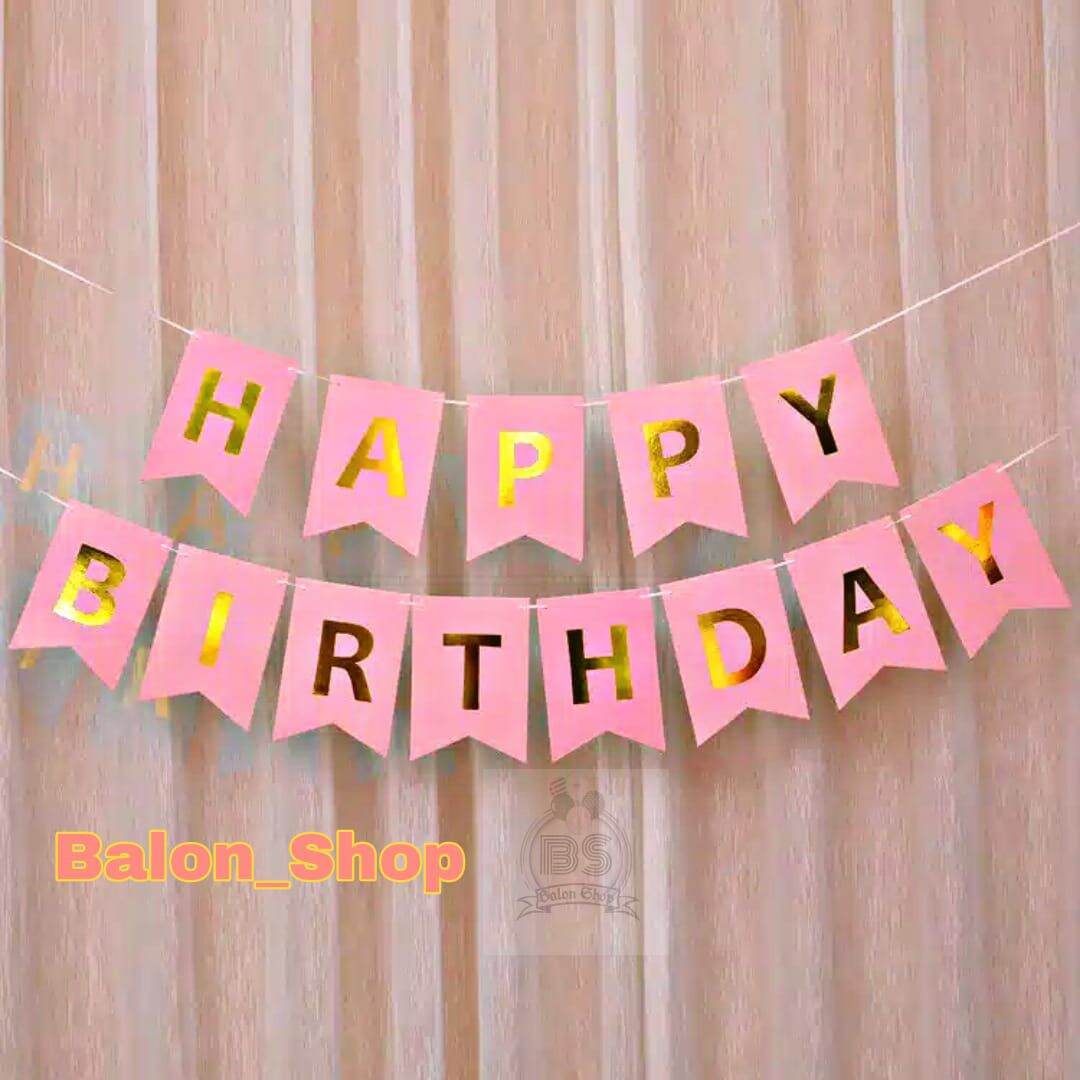 BANNER HAPPY BIRTHDAY TULISAN GOLD SEGI LIMA / BANNER ULANG TAHUN ...