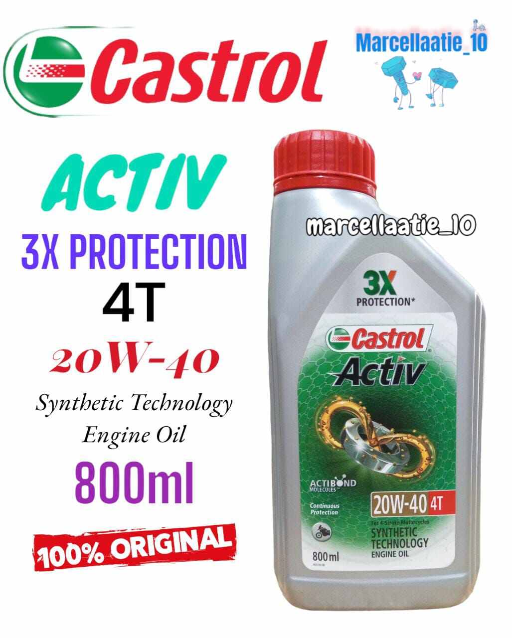 OLI MESIN CASTROL ACTIV 4T 20W-40 0.8L OLI MESIN CASTROL ORI OLI MESIN ...