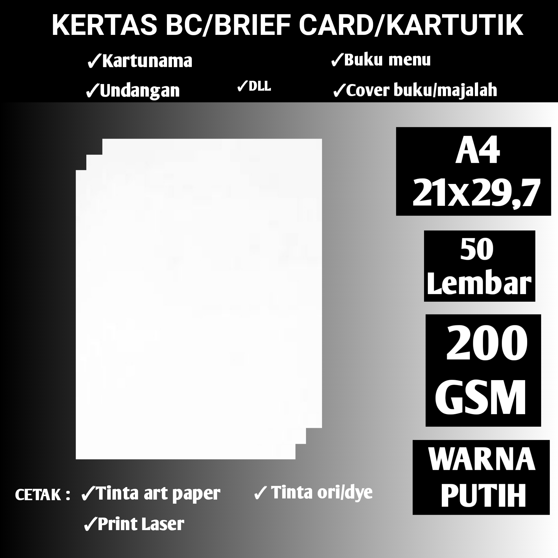 Kertas BC/Brief card/Kartutik putih 200 GSM A4 isi 50 lembar | Lazada Indonesia