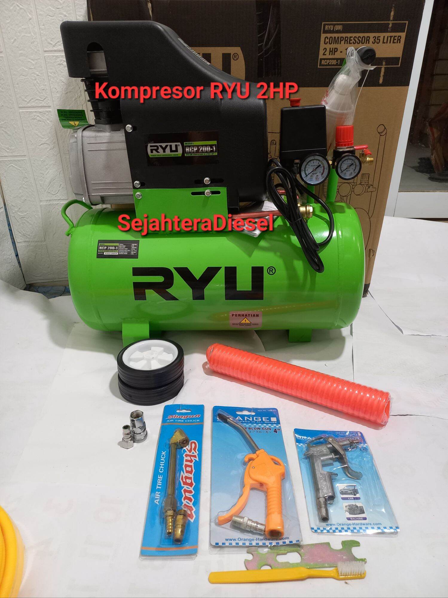 RYU TEKIRO Paket Kompresor 2HP 35Liter&Inflator&Airduster&Selang | Lazada Indonesia