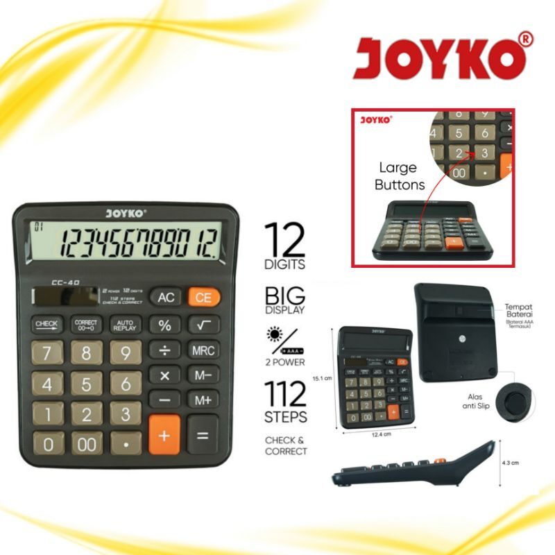 joyko Calculator Kalkulator Joyko CC-40 12 Digits Check Correct ...