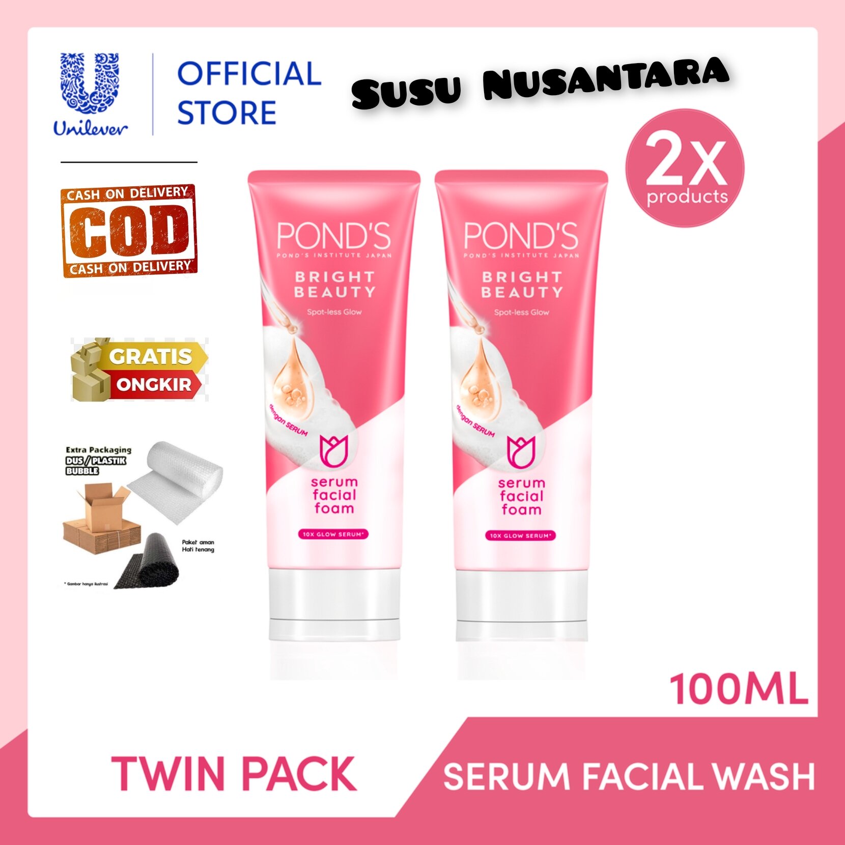 (PROMO ISI2 ) PONDS Bright Beauty Facial foam 100ml isi 2 Botol Pencuci ...