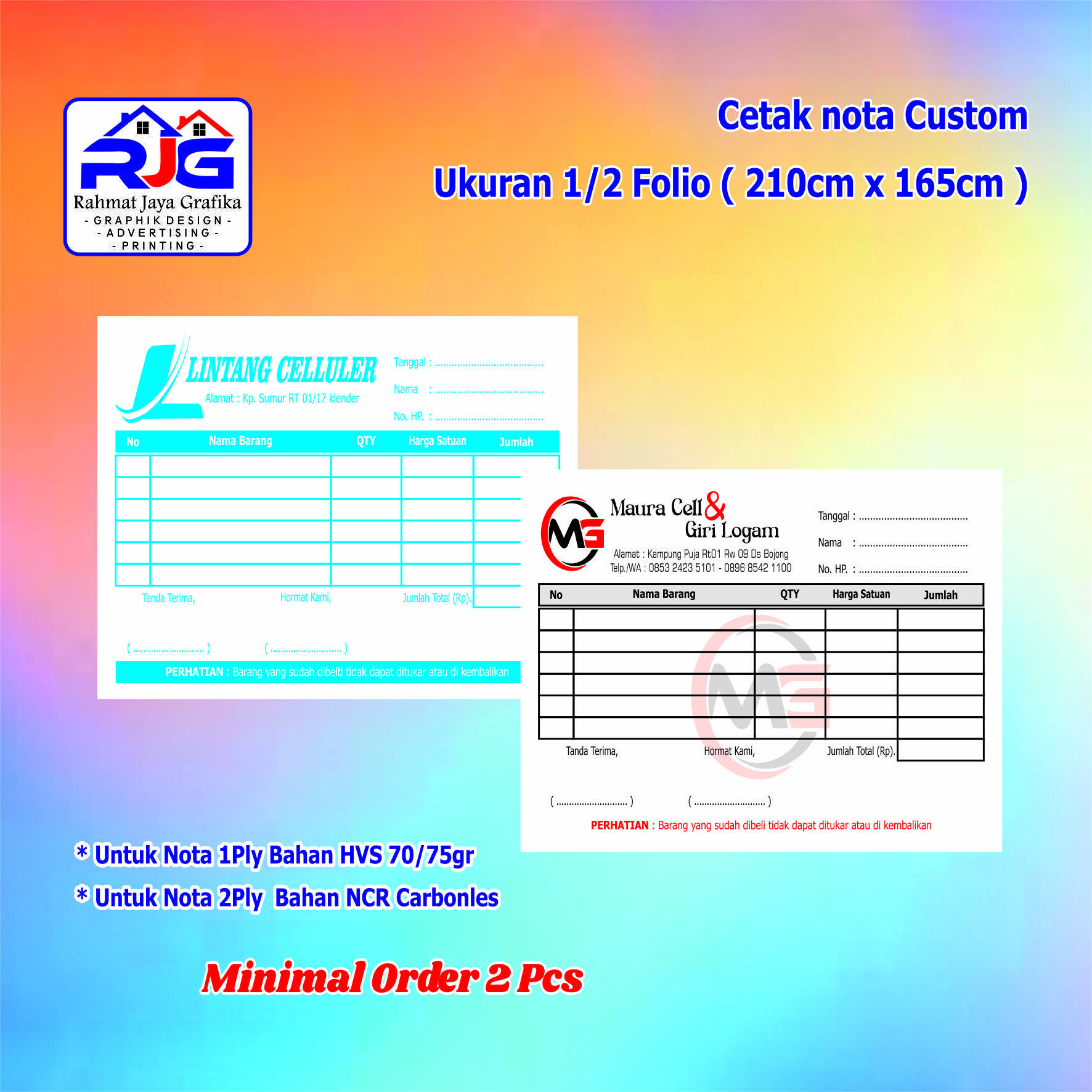 Cetak Nota, Ukuran 1/2 Folio 2Ply 1Ply, Cetak Nota Custom, Cetak Nota ...