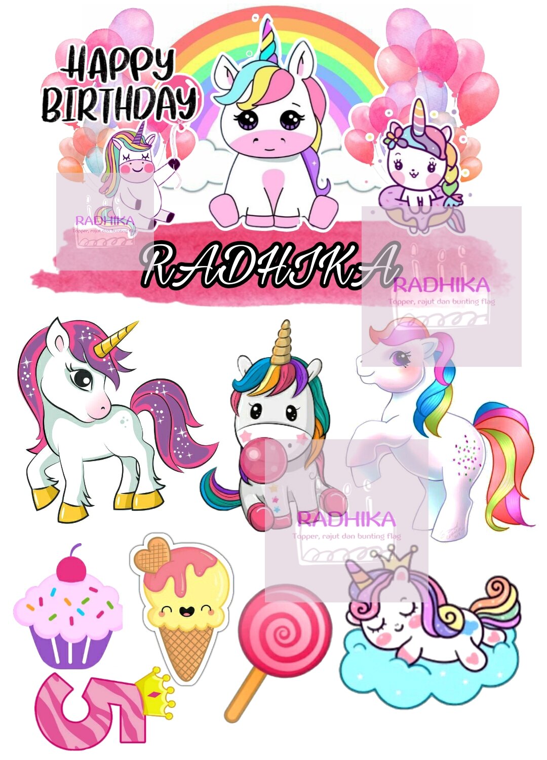 Topper hiasan kue unicorn custom nama | Lazada Indonesia