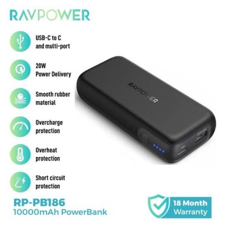 Ravpower RP PB186 Powerbank 10000mAh 29W USB C PD Original Resmi | Lazada Indonesia