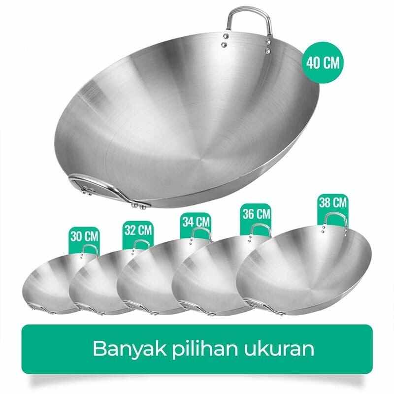 Wajan Penggorengan Tebal Full Stainless Steel Ukuran 30cm-50cm /Kuali stainless tebal | Lazada ...