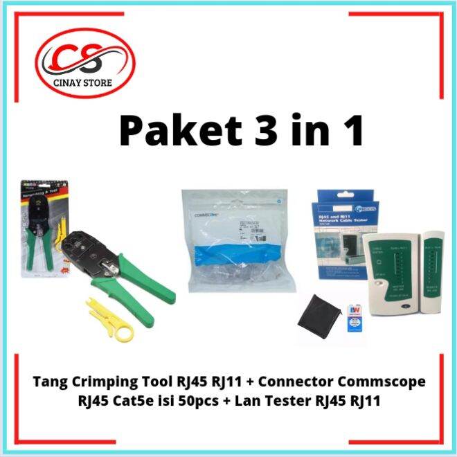 Paket 3 in 1 Tang Crimping Tool Rj45 LAN Tester Konektor Commscope ...