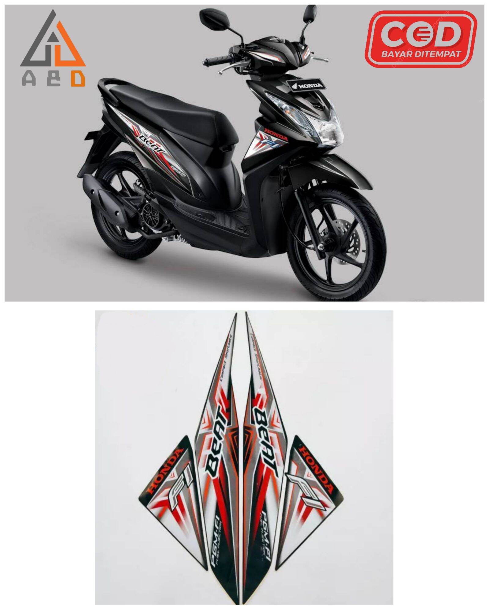 Stiker Striping Lis Motor Honda Beat eSP 2014 2015 Hitam Standar Full ...