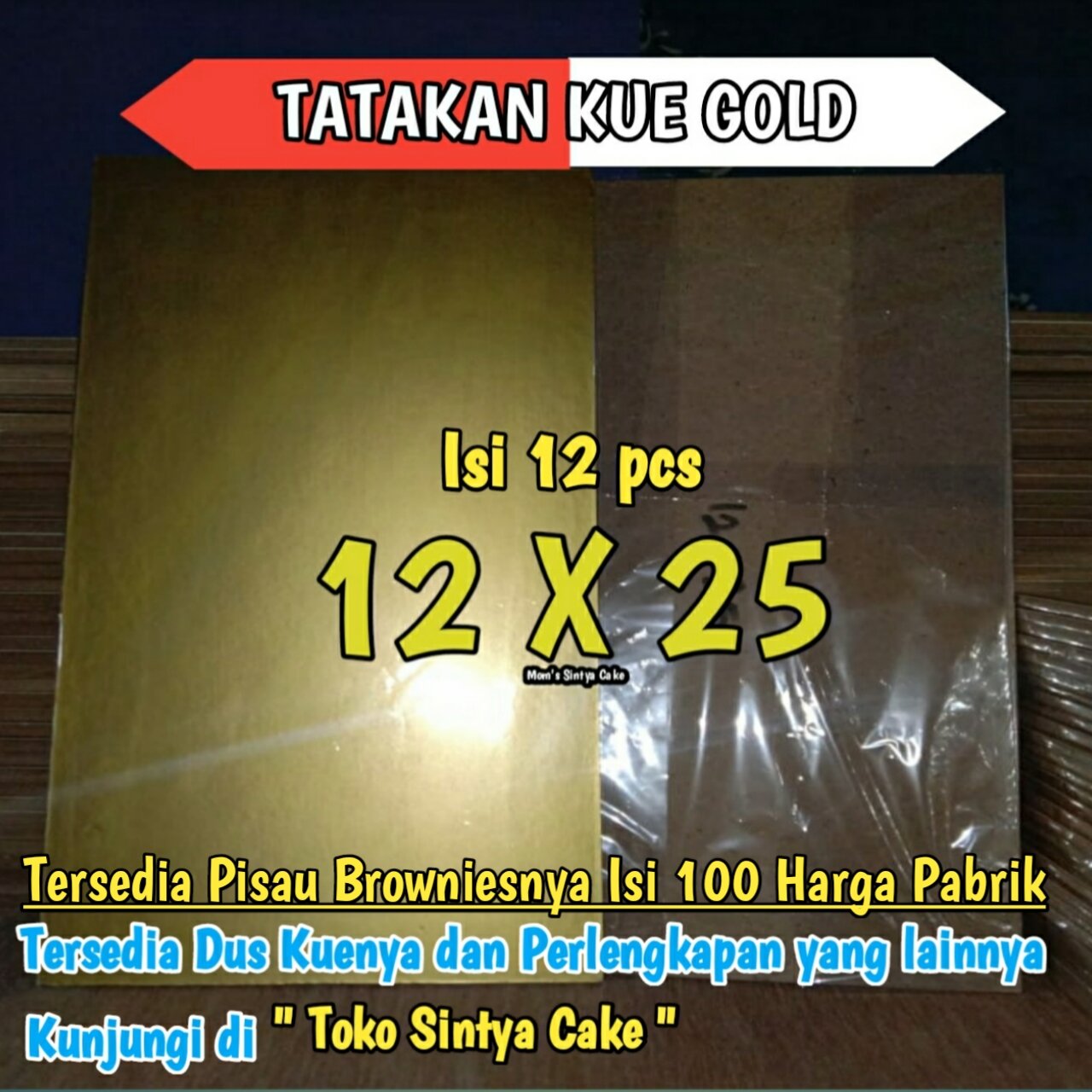 Isi 12 pcs Tatakan Kue Gold 12x25 cm / Alas Kue Ulang Tahun Gold ...