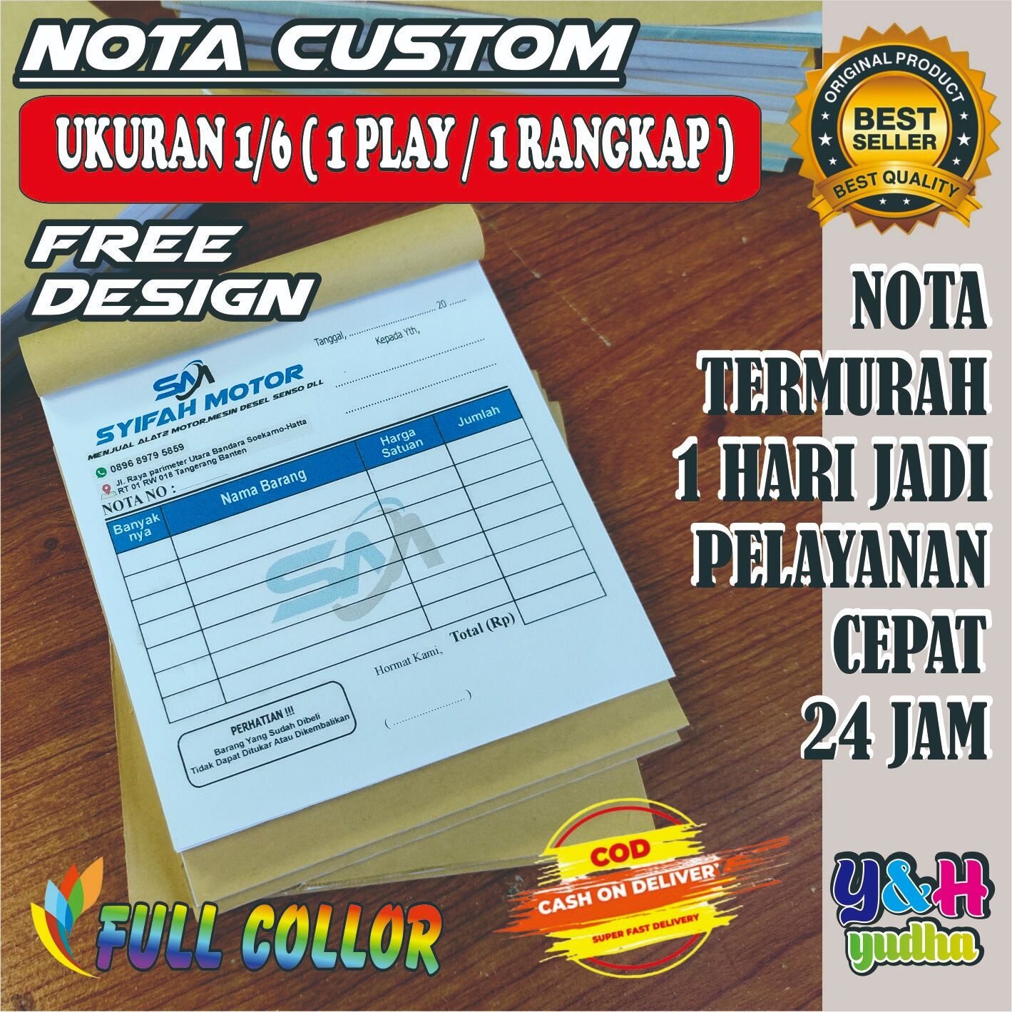 Nota Costum Ukuran 1/6 1 ply (isi 50 lembar) Nota Bengkel Nota Olshop ...