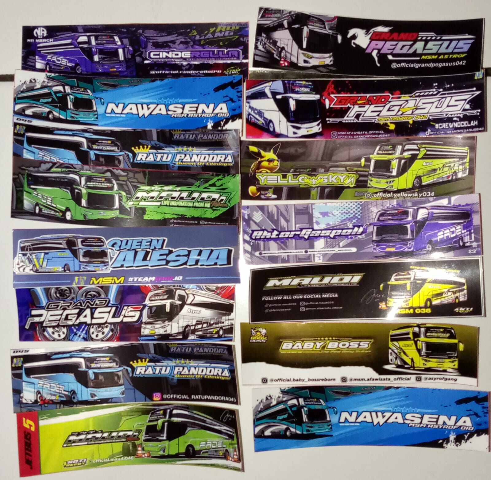 Aneka Stiker bus MSM Asrof isi 15 stiker(Maudijb3,maudi jb5,pegasus ...