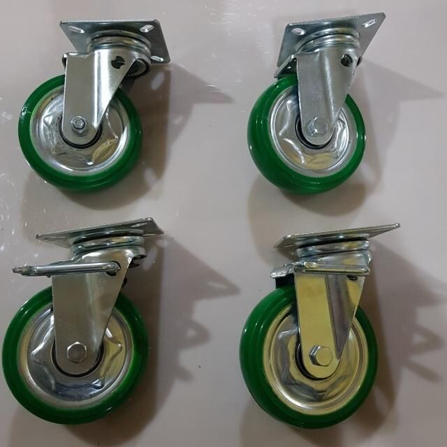 Osaka Roda Troli / Gerobak PU Hijau Medium Duty 6 Inch Swivel Brake Set ...