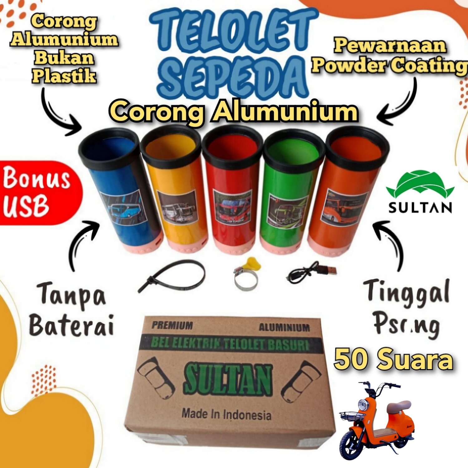 Telolet basuri sepeda corong alumunium bukan plastik pewarnaan powder ...