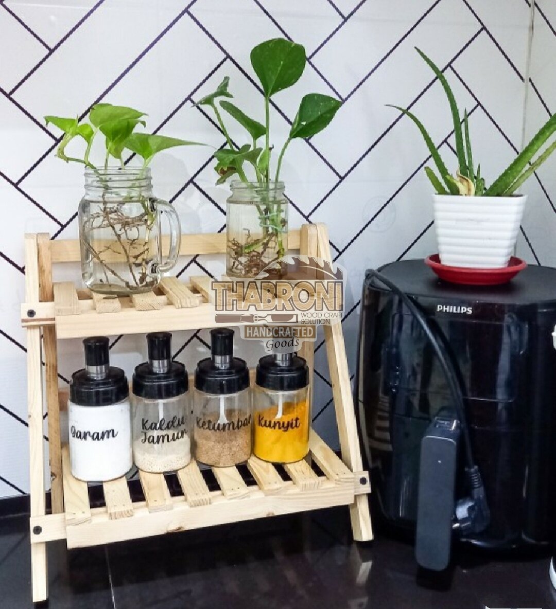 RAK KAYU KOPI TEH BUMBU BUKU MINIMALIS 2 SUSUN TATAKAN STORAGE RACK ...