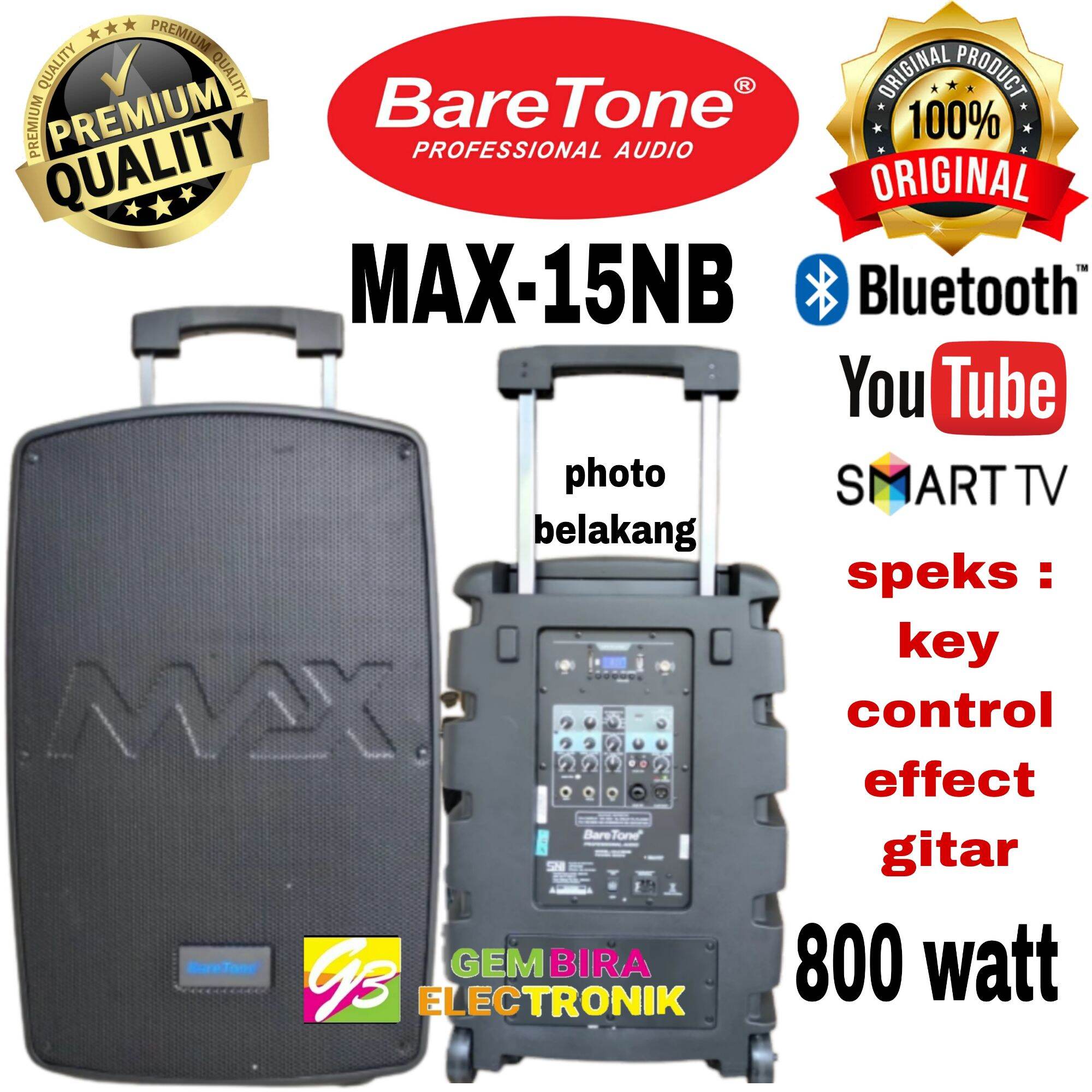 Speaker Aktif Portable Baretone 15 inch MAX15NB 800 Watt Usb Bluetooth ...