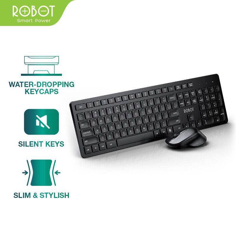 ROBOT KM4000 Wireless Keyboard and Mouse Combo Silent Key Black ...