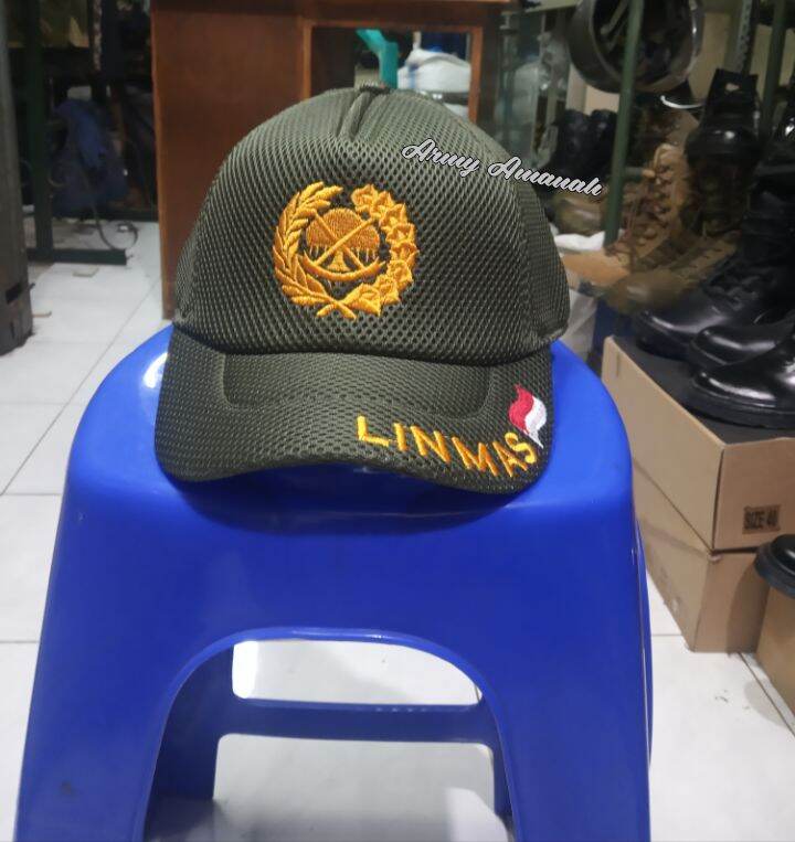 Topi Linmas/ Topi Lapangan / Topi Jaring Warna Hijau Army | Lazada ...